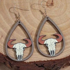 Jewelry | Longhorn Wood Skull Steer Cattle Cow Cutout Teardrop Western ...